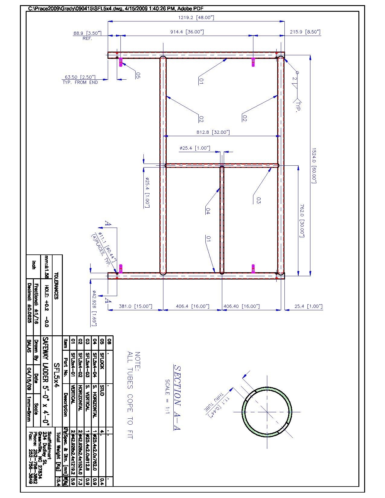 S-Style 5' X 4' Ladder Drawing | ScaffoldMart